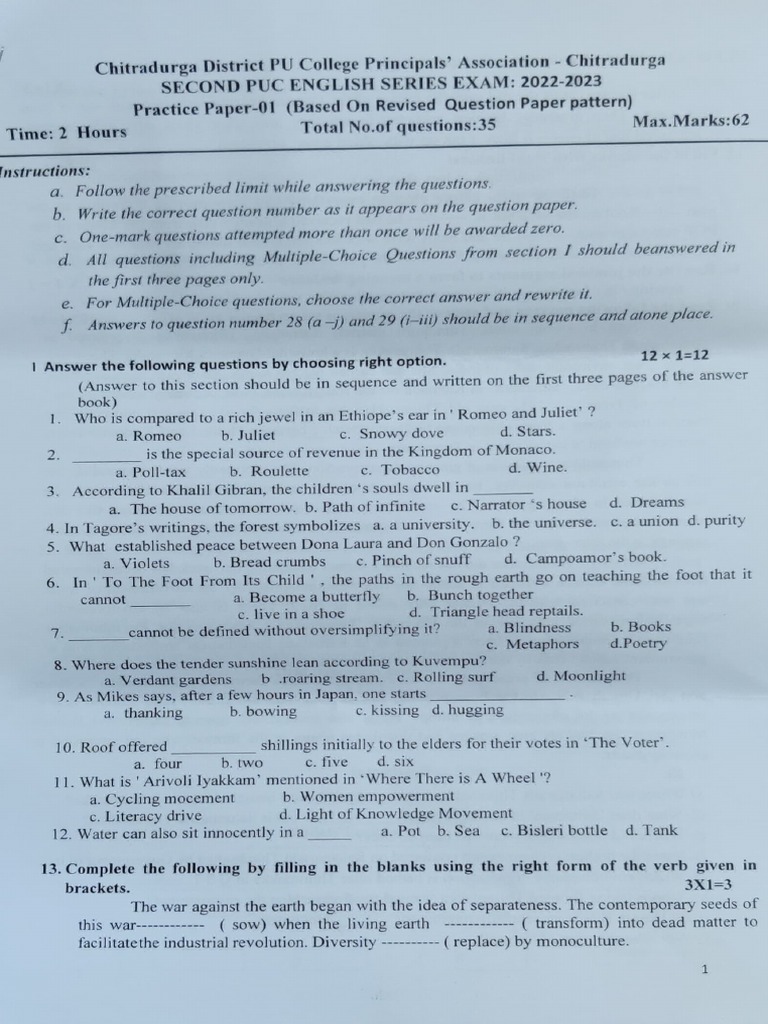 English Practice Paper-1 | PDF