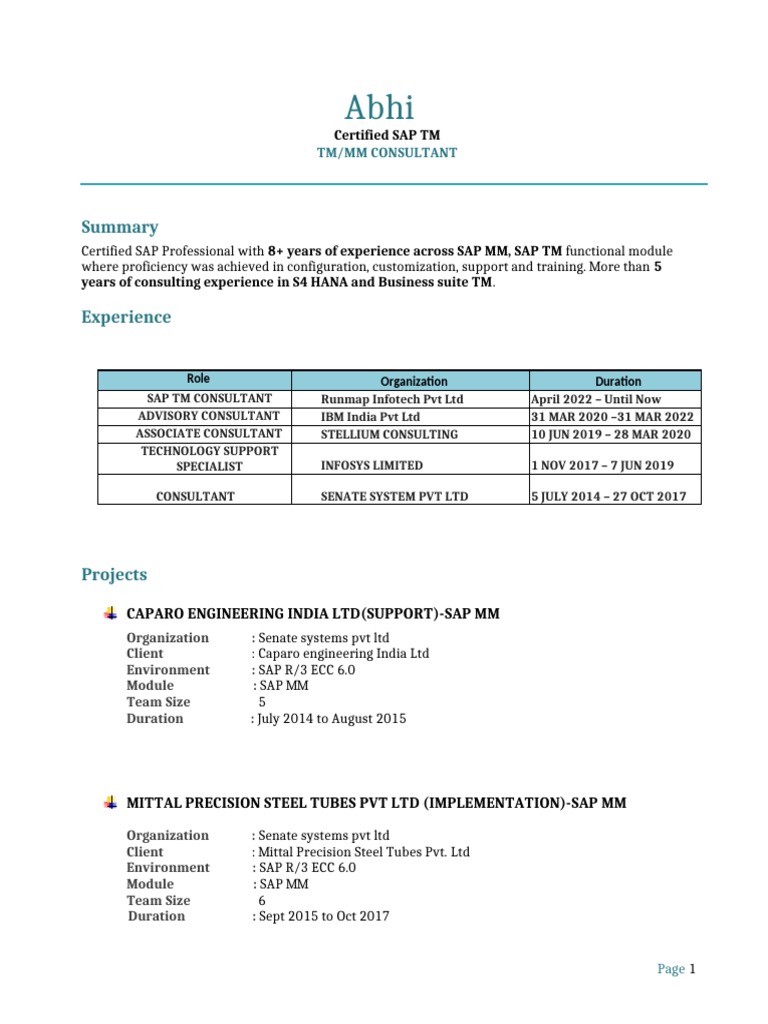 Abhi SAP TM CV Freelance | Download Free PDF | Consultant | Information Technology
