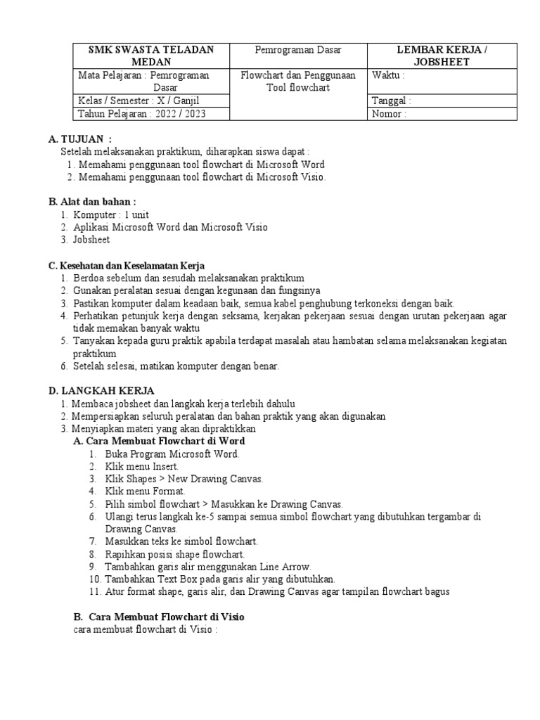 Jobsheet 2 Flowchart Di Word Dan Visio | PDF