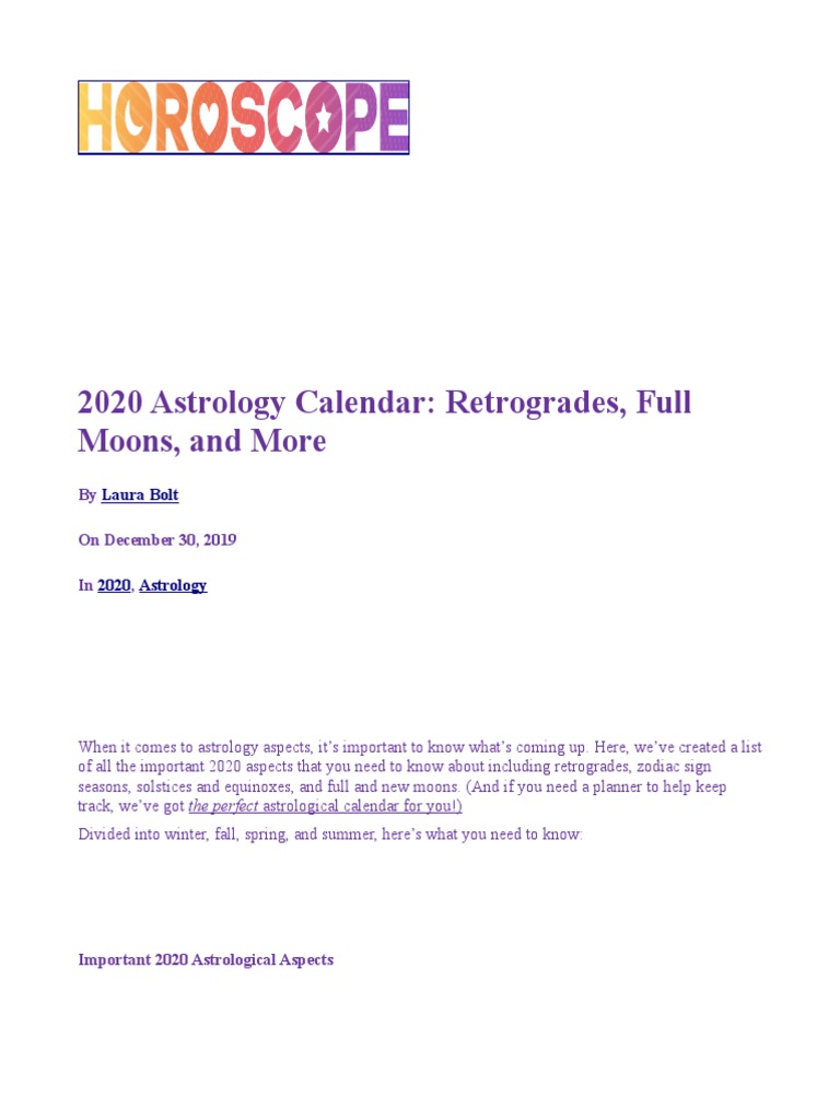 Astrological Calendar2020 | PDF | Planets In Astrology | Zodiac