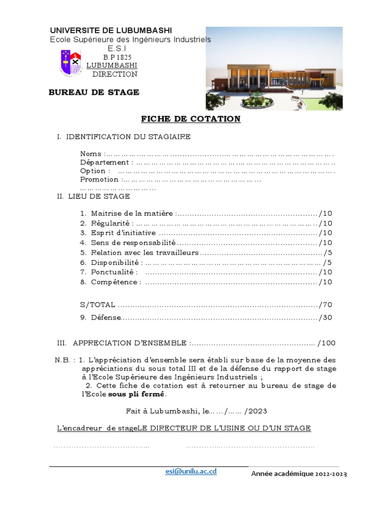 Fiche de Cotation Stage | PDF