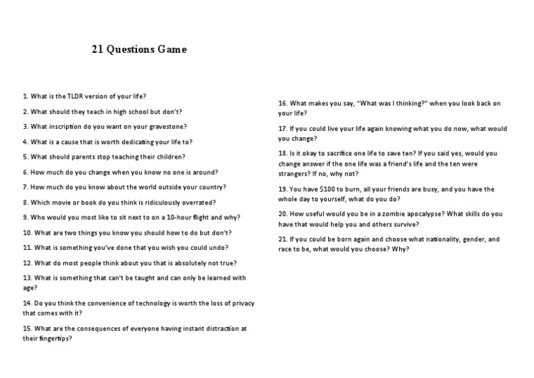 21 Questions Game | PDF