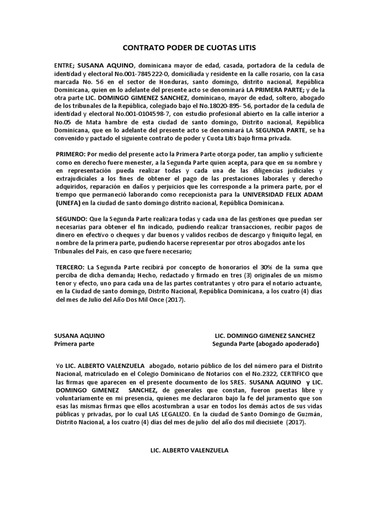 Contrato de Cuotas Litis | PDF