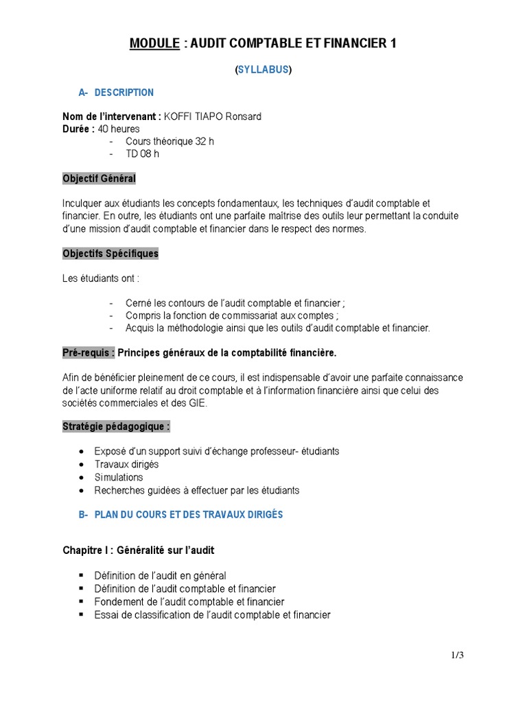 Audit Comptable: Concepts et Techniques | PDF | Finance et gestion monétaire