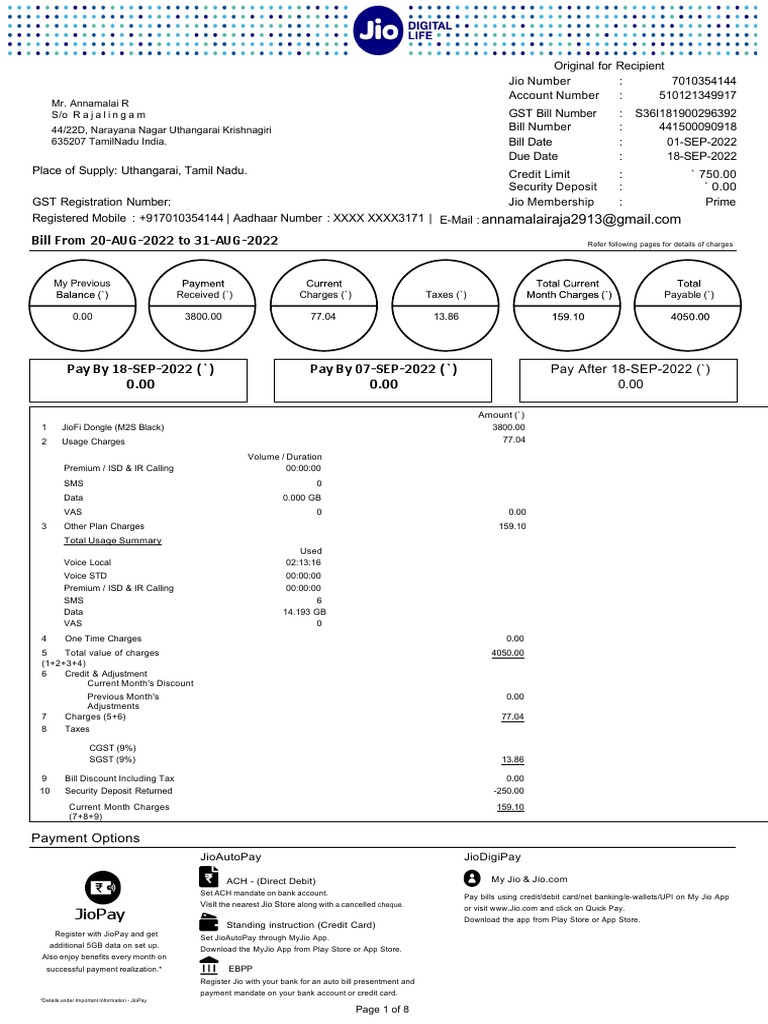Jio Bill | PDF | Payments | Credit Card Jio Bill | PDF | Payments | Credit Card