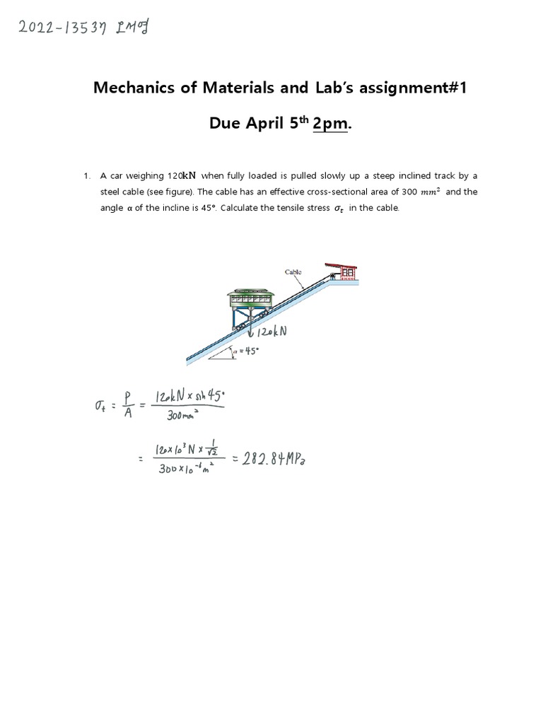 HW#1 | Download Free PDF | Stress (Mechanics) | Physical Sciences
