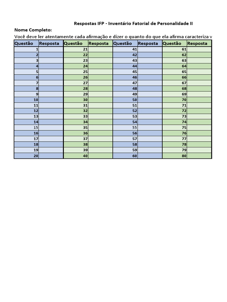Folha Respostas IFP II | PDF