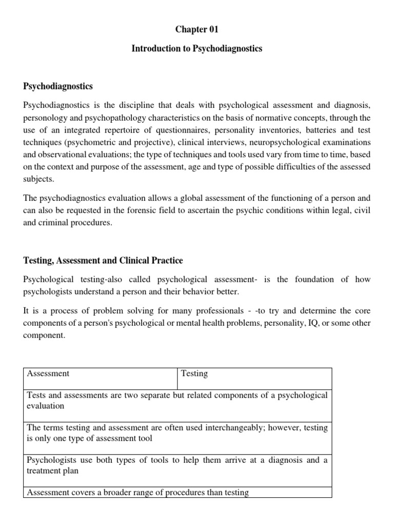 Chapter 1 Introduction of Psychodiagnostics | PDF | Psychological ...