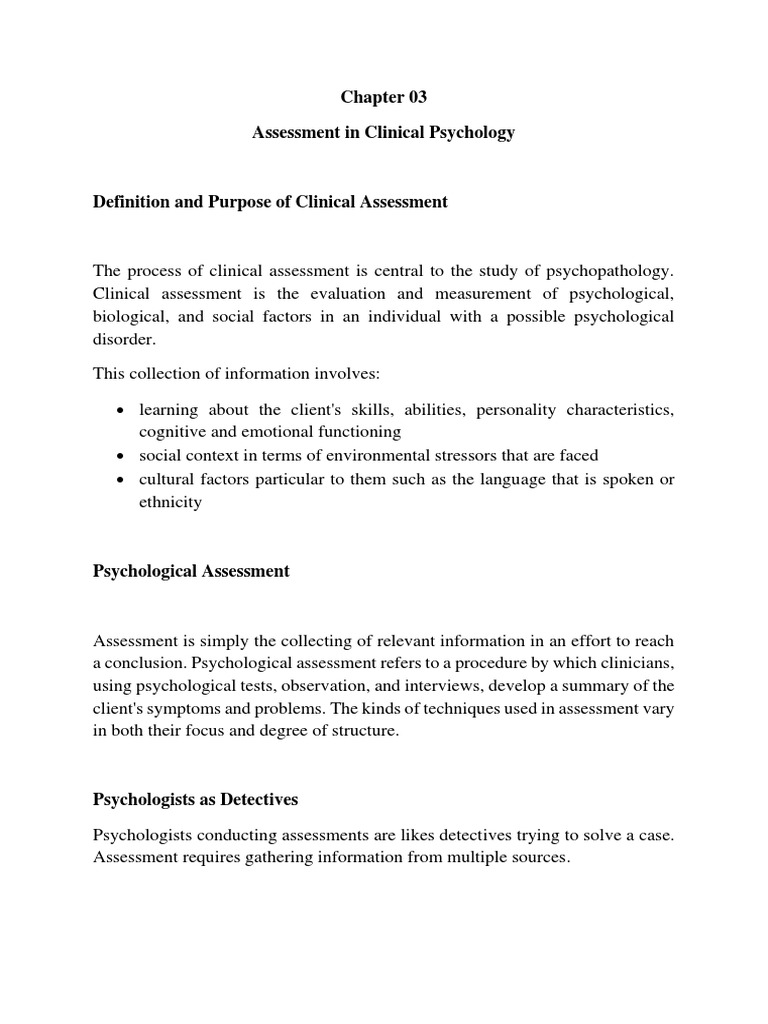 Chapter 03 Assessment in Clinical Psychology | PDF | Self-Improvement