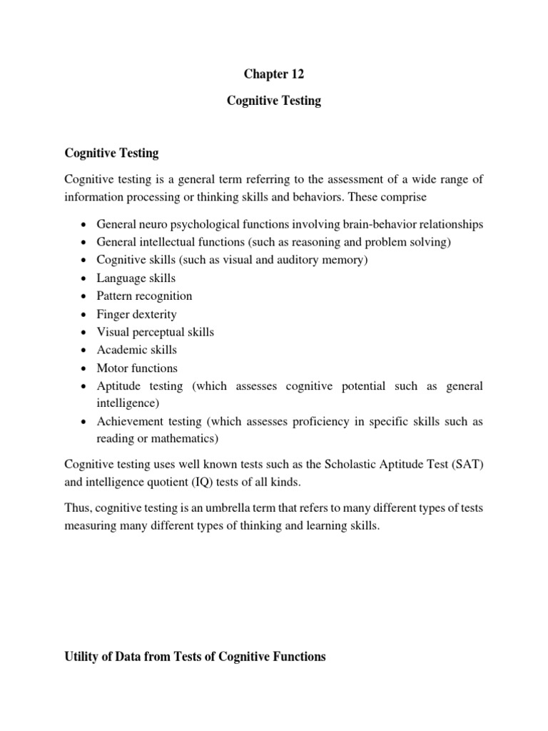 Chapter 12 Cognitive Testing | PDF