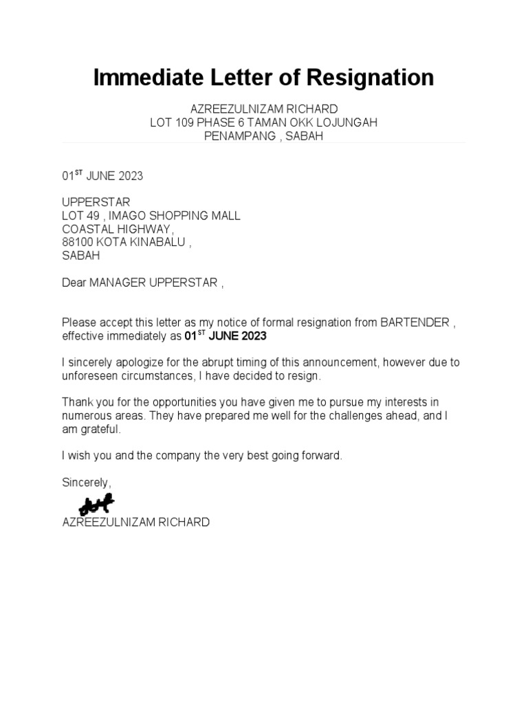 Immediate-Resignation-Letter-Updated Copy Copy 3 | PDF