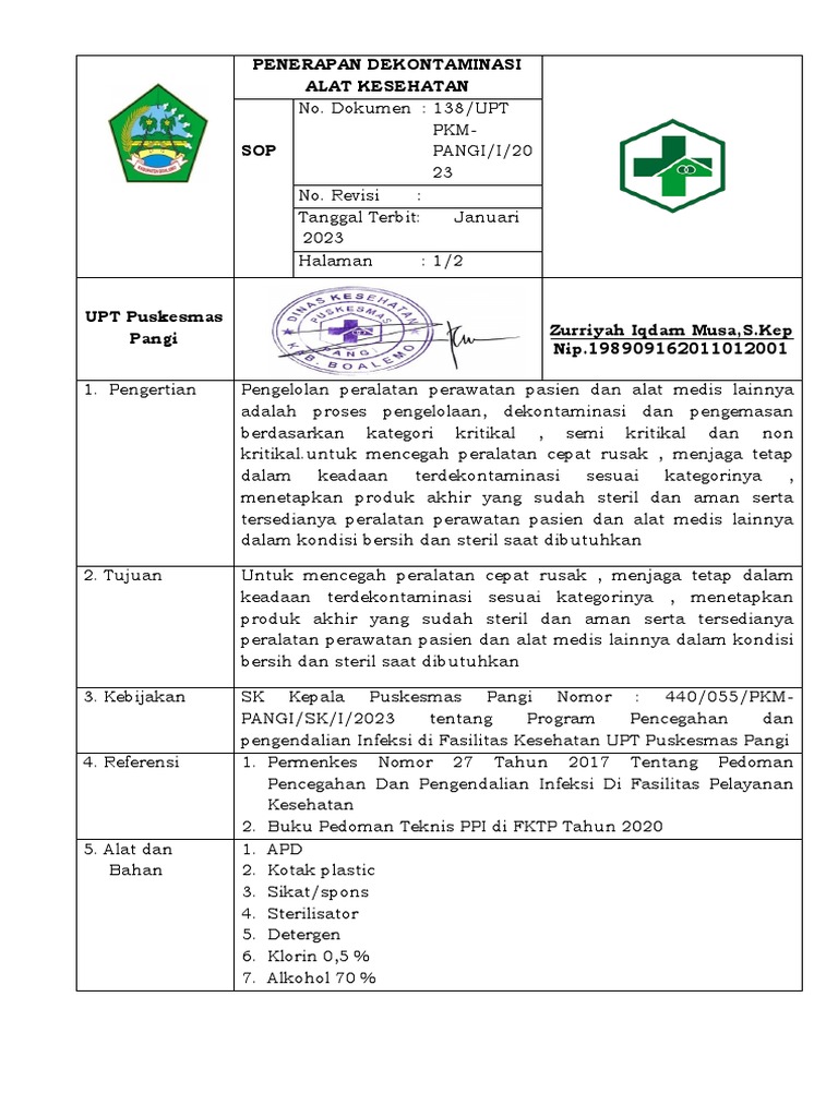 Sop Dekontaminasi Alat | PDF
