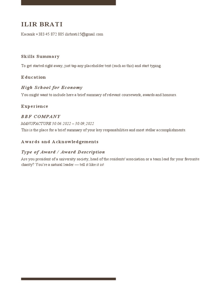 Ilir Brati's Resume Overview | PDF
