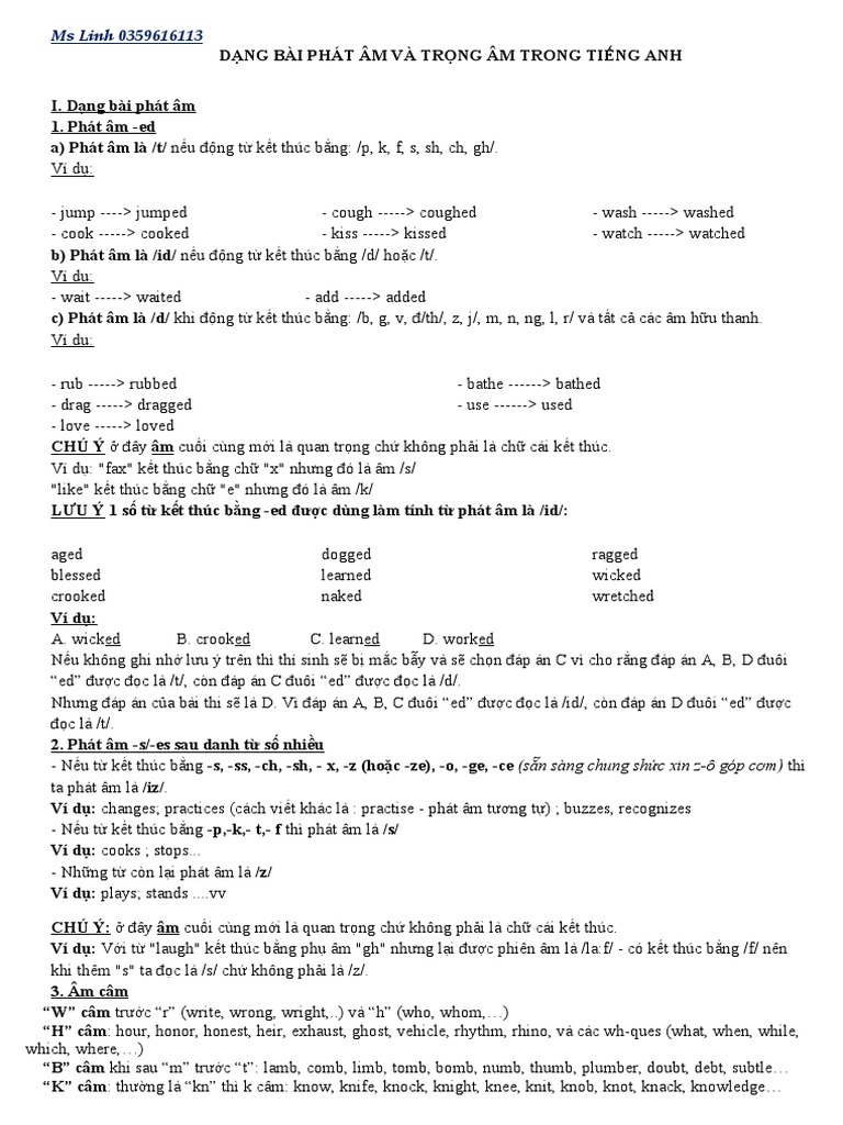 On Thi Vao Lop 10 Chuyen de Ngu Am Tieng Anh | PDF