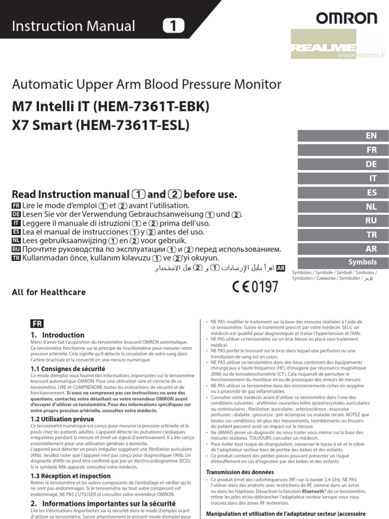 Notice Tensiometre Omron m7 HEM 7361T EBK | PDF