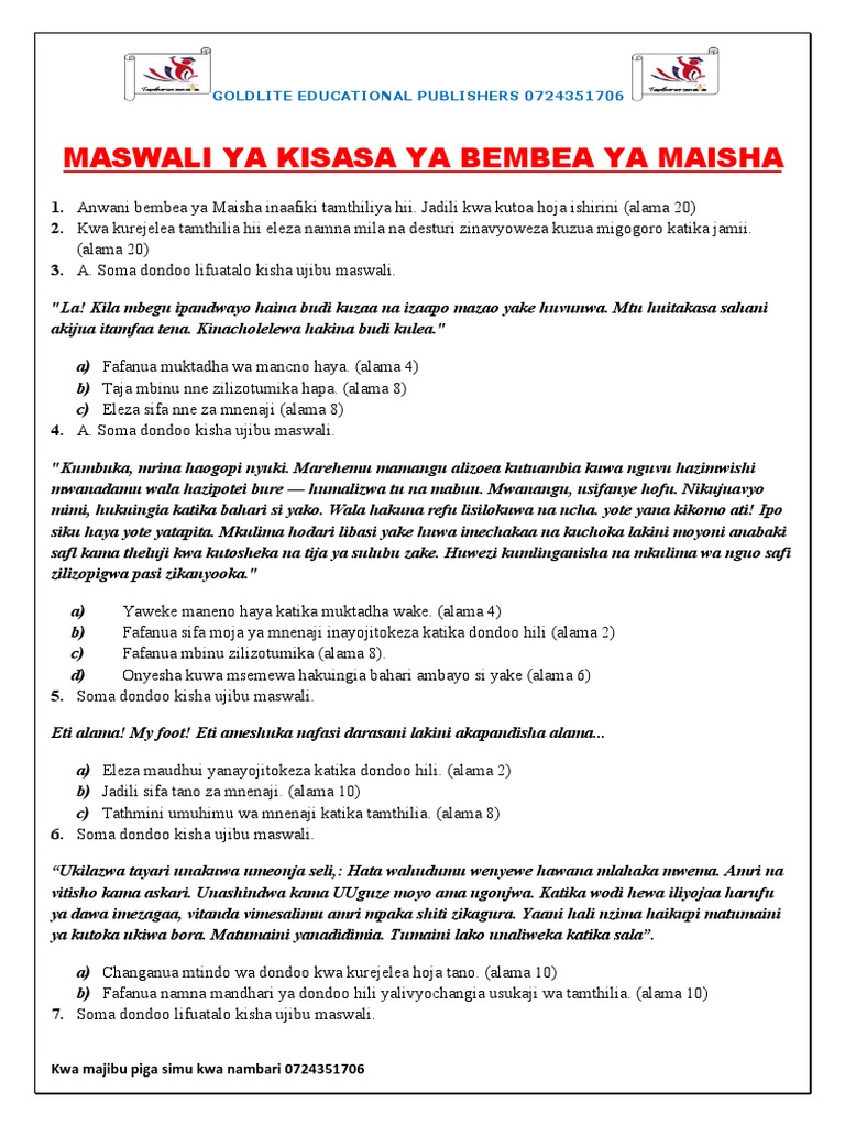 K.maswali Ya Bembea 2023-24 | PDF
