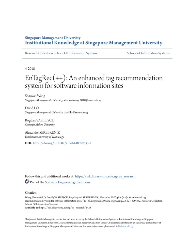 EnTagRec (++) - An Enhanced Tag Recommendation System For Software ...