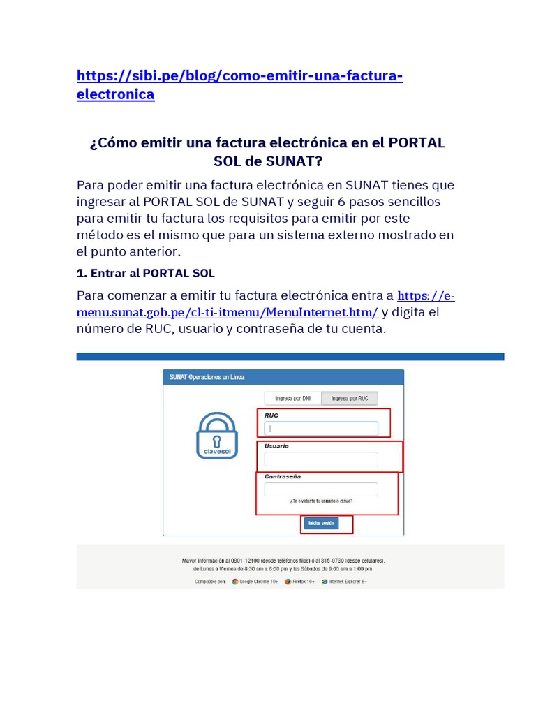 Pasos Emitir Factura Electronica Sunat | PDF
