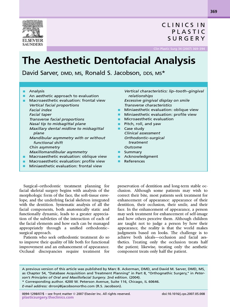 2007 Sarver Analisis Estetico Dentofacial Pdf Human Nose Orthodontics