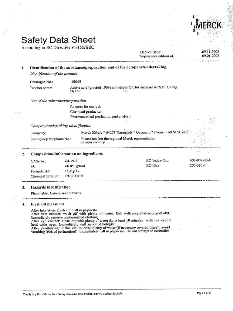 Msds Acetic Acid - 2022061413460700 | PDF