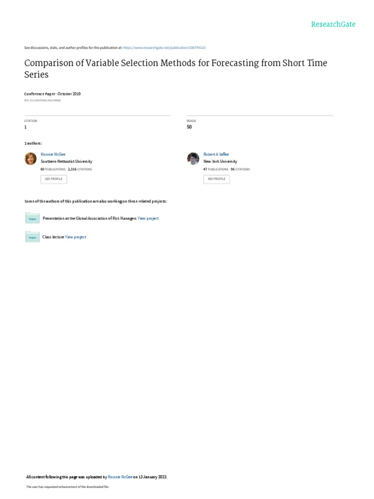 Comparison of Variable Selection Methods For Forecasting From Short ...
