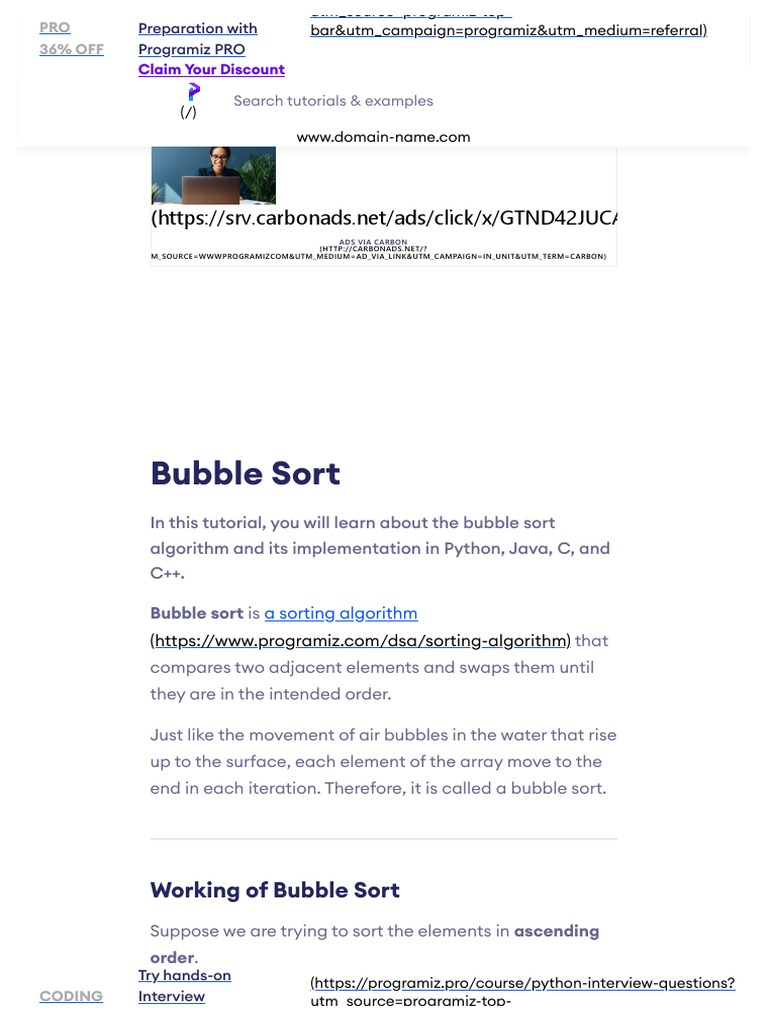 Bubble Sort With Code In Python C Java C Pdf
