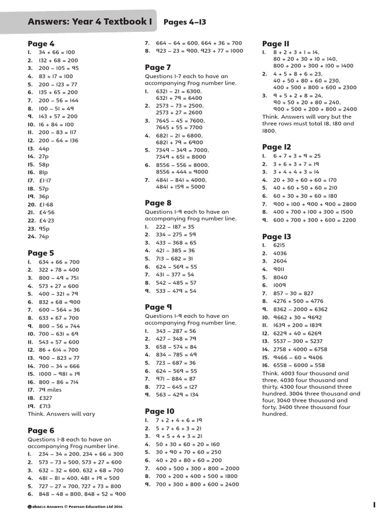 Year 4 Textbook 1 Answers | PDF
