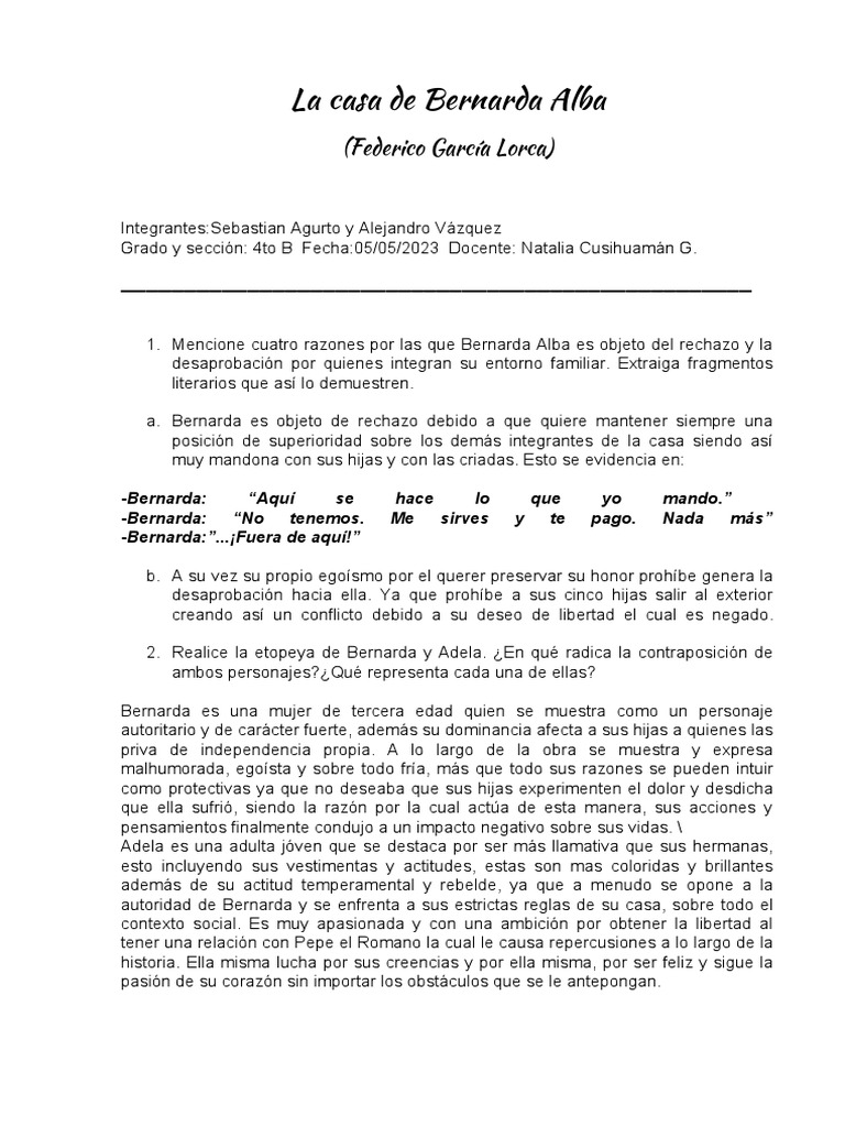 Análisis de "La casa de Bernarda Alba" | PDF | Libertad