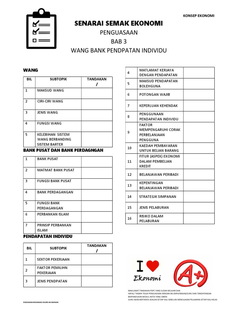 Senarai Semak Eko F4 Bab 3 | PDF
