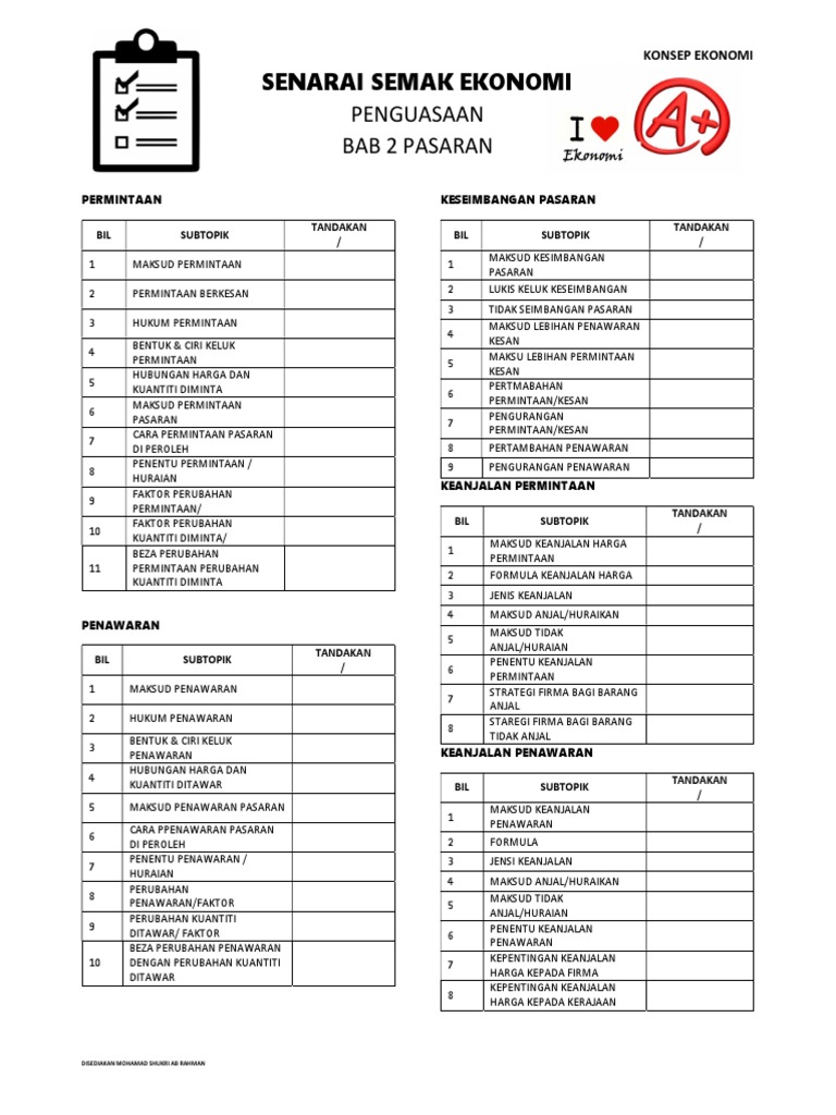 Senarai Semak Eko F4 Bab 2 | PDF