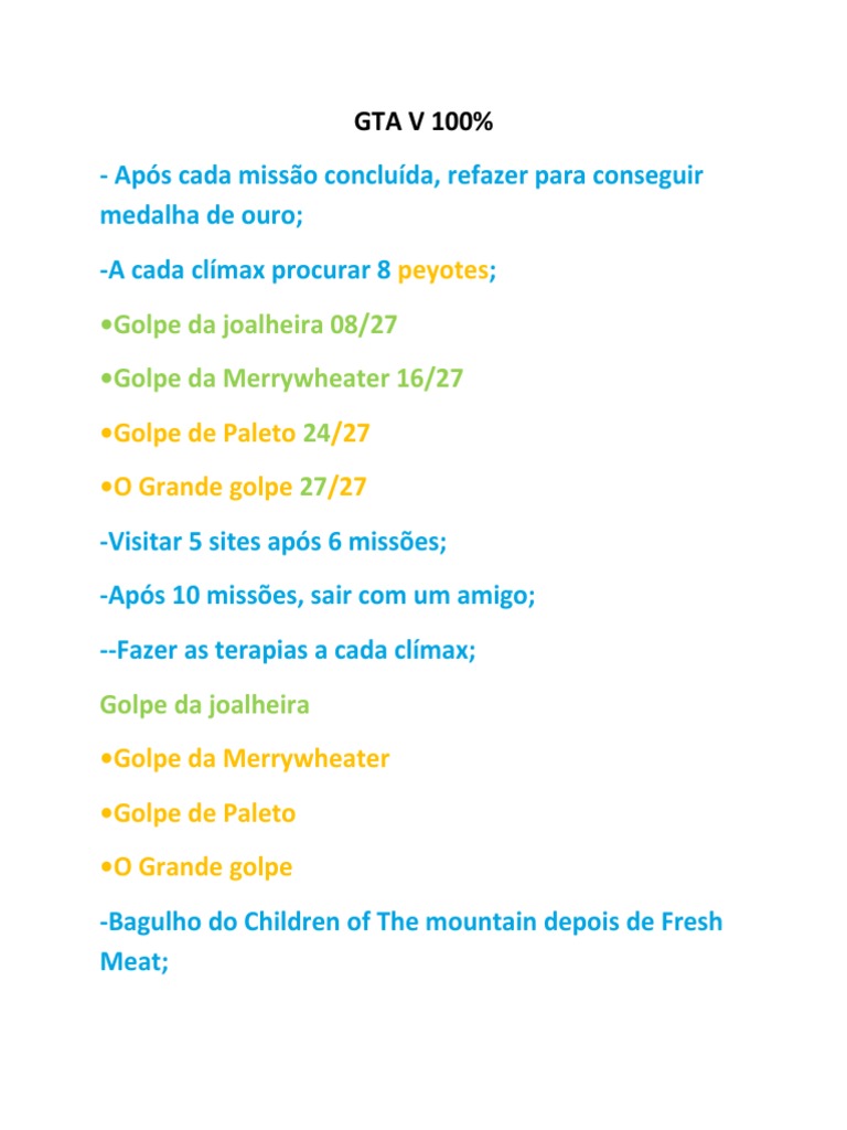 Guia Completo para 100% em GTA V | PDF | Esportes e Recreação | Casa e ...