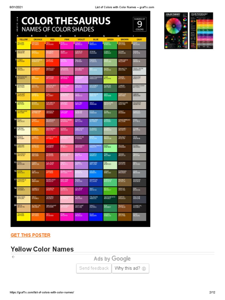 List of Colors With Color Names | PDF | Red | Color