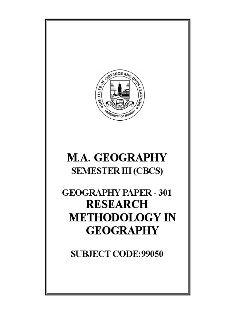 Paper 301 Research Methodology in Geography Englsih Version | PDF