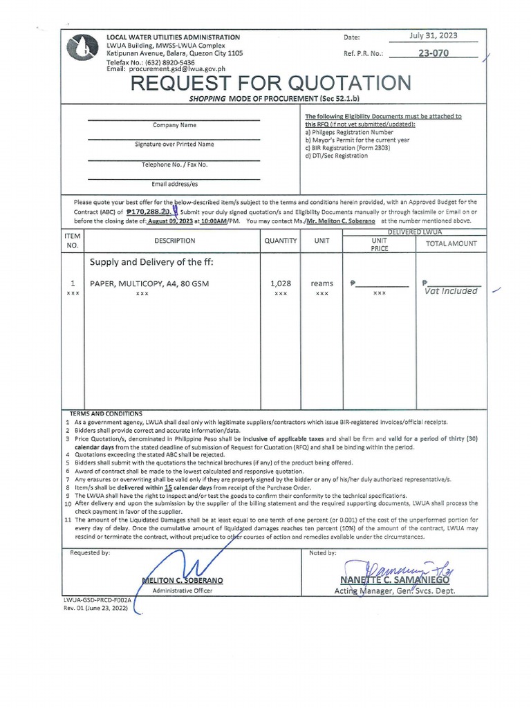 Request For Quotation | PDF