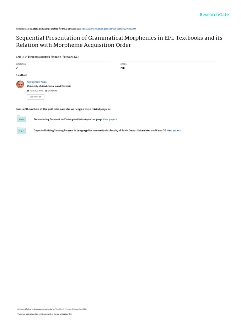 EFL Textbook Morpheme Order Analysis | PDF
