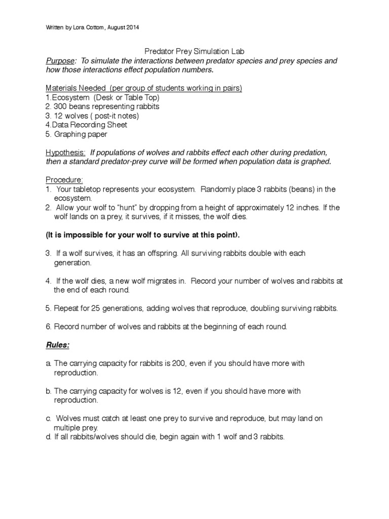 Purpose: To Simulate The Interactions Between Predator Species and Prey ...