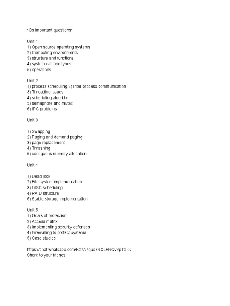 OS Important Questions | PDF | Teaching Methods & Materials ...
