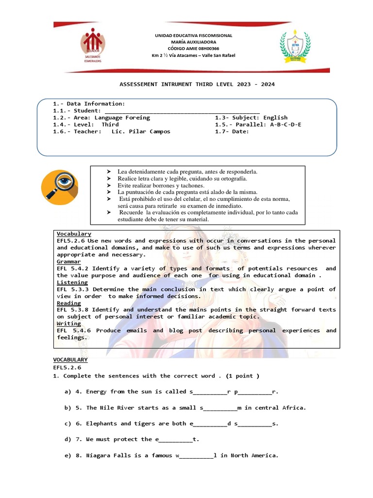 Assessment Instrument Third 3 | PDF | Language Arts & Discipline ...