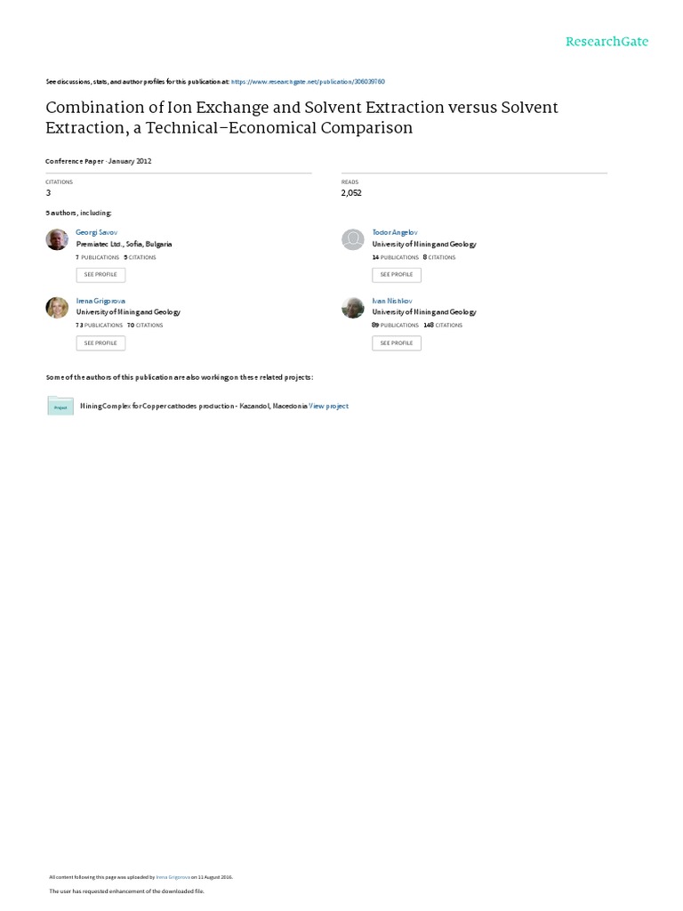 Combination of Ion Exchange and Solvent Extraction Versus Solvent Extraction, A Technical ...