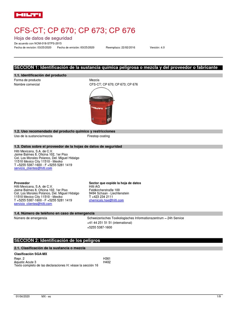 Material Safety Datasheet CFS CT CP 670 673 ES Material Safety ...