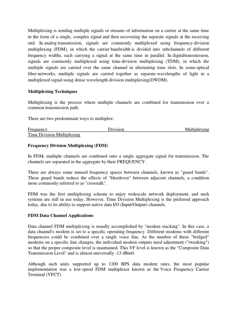 Overview of Multiplexing Techniques | PDF | Multiplexing | Asynchronous ...