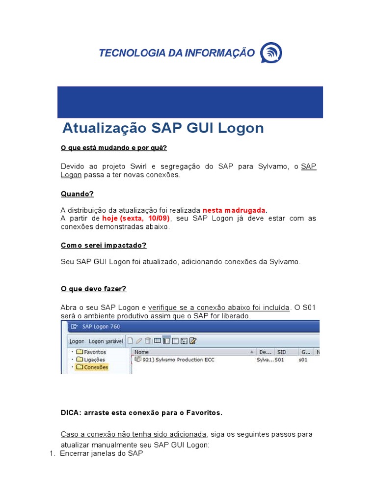 Atualização SAP GUI Logon | PDF