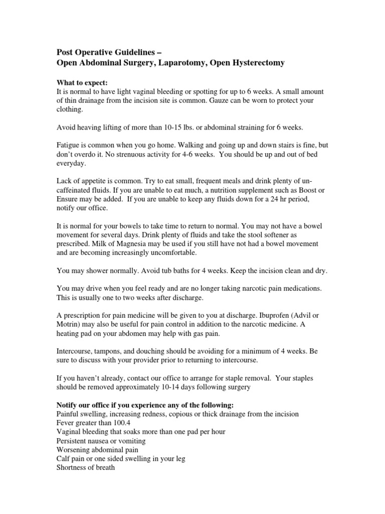 Post Op Lap Instructions1210 | PDF | Wellness