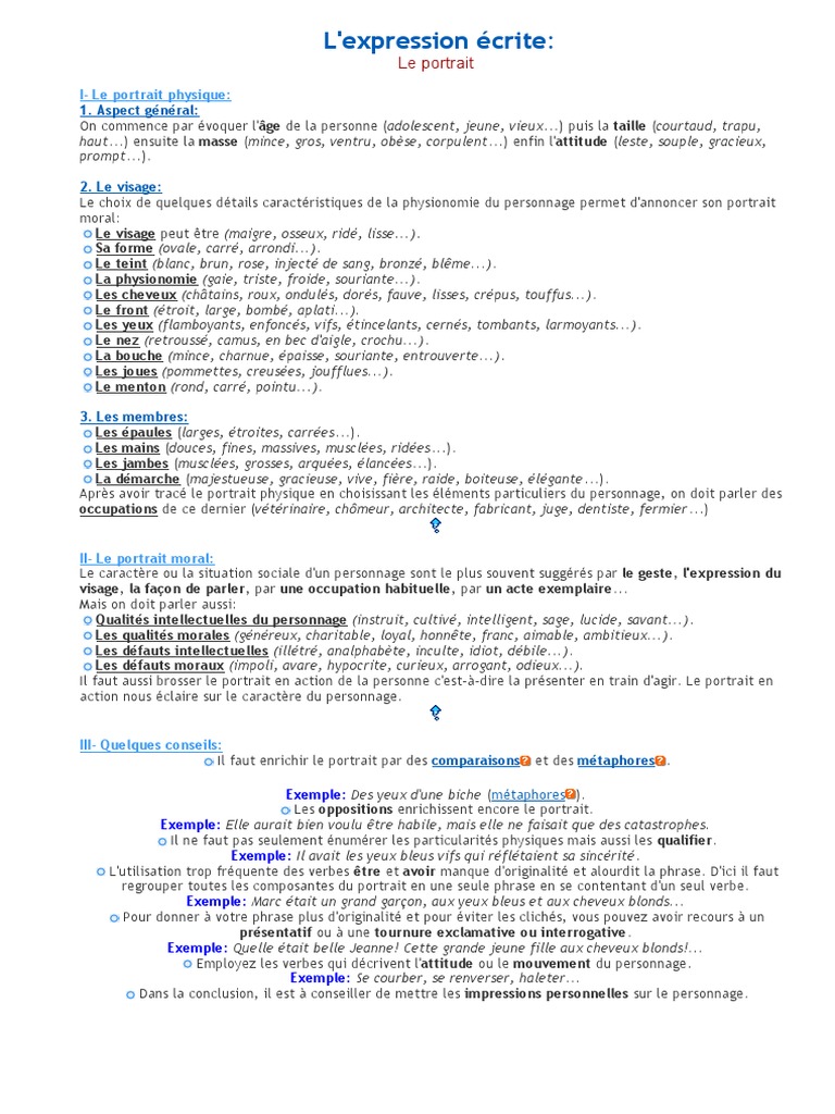 Ecrire Un Portrait | PDF