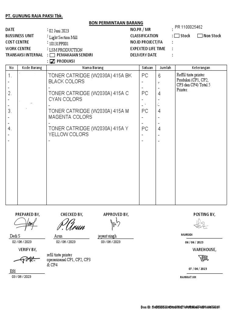 01-20230602-LSM-PR002 ORDER TINTA PRINTER COLOR LASERJET Pro M454dn | PDF