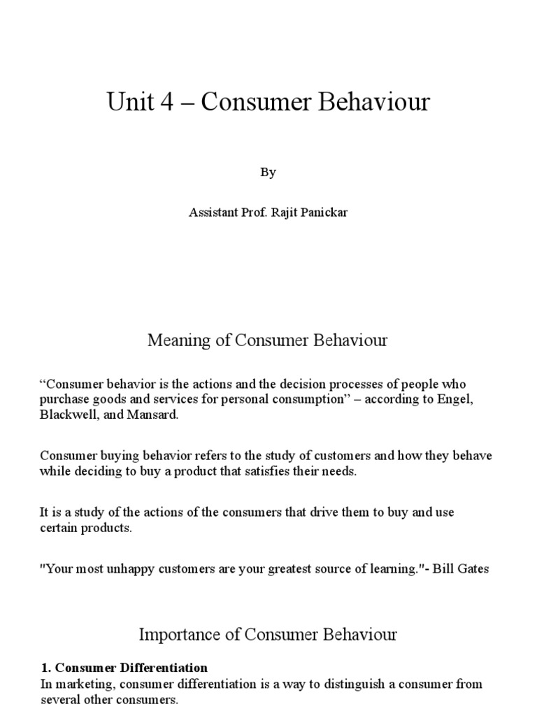 BOM Unit 4 - Consumer Behaviour | PDF | Consumer Behaviour | Behavior