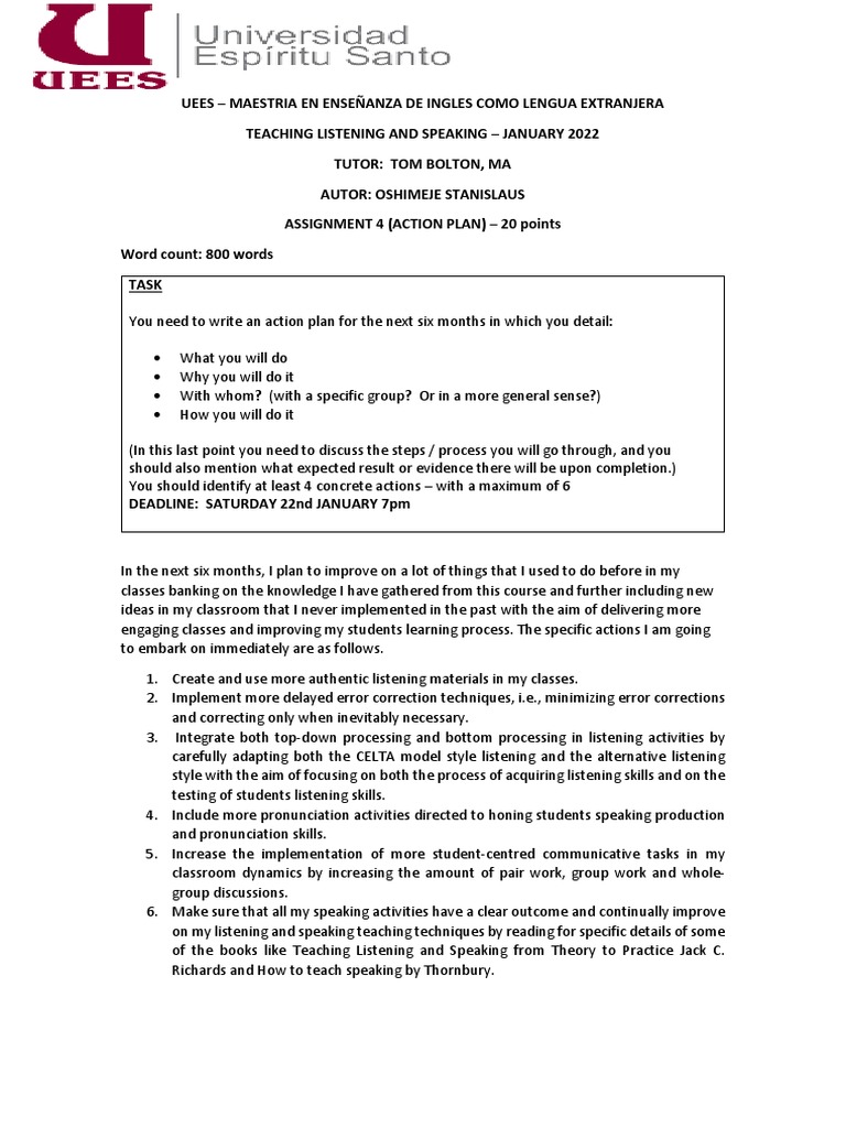 Assignment 4 Action Plan Pdf
