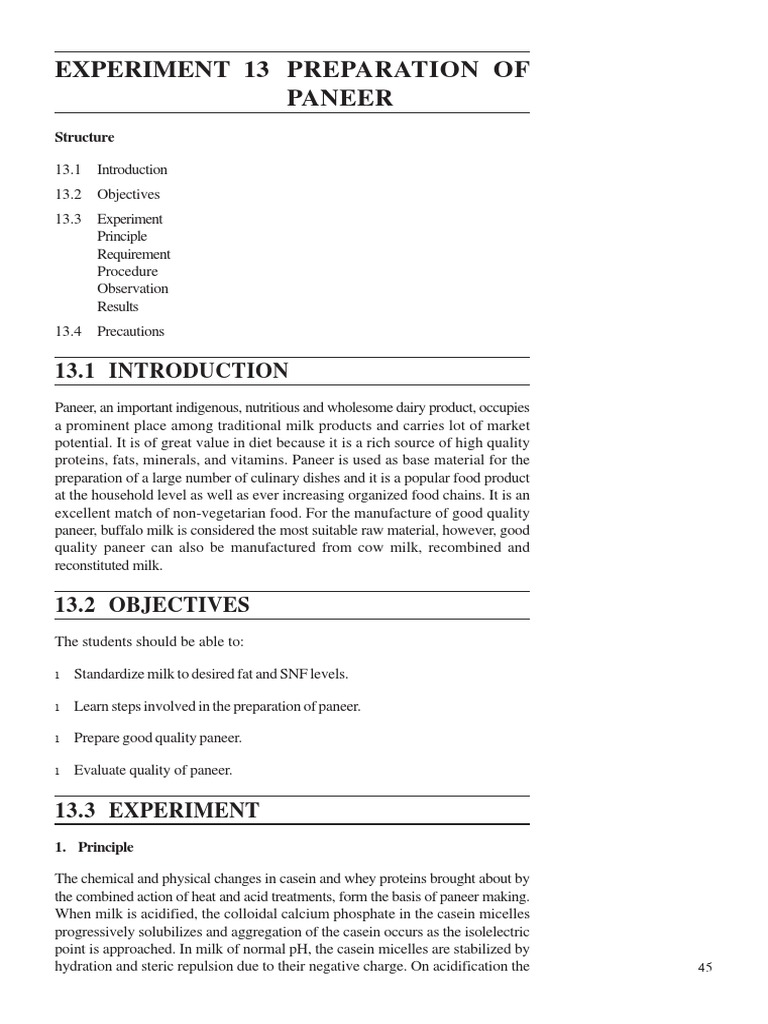 Experiment 13 | PDF | Milk | Cheese