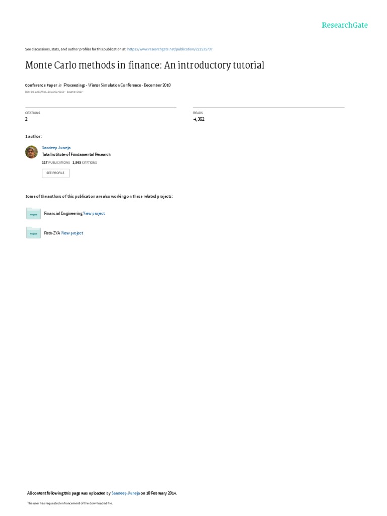 Monte Carlo Methods in Finance An Introductory Tut | PDF