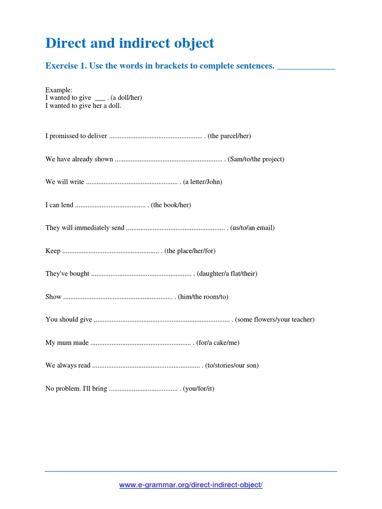 Direct Indirect Object Exercise 1 Pdf